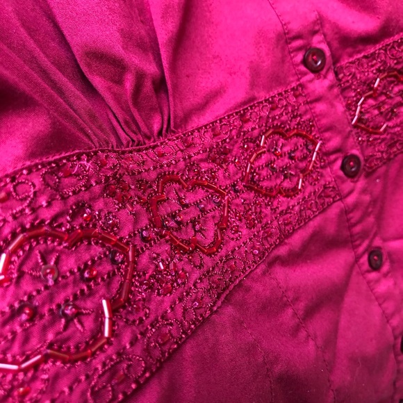 Gitano | Tops | Gitano Red Top With Beaded Designs | Poshmark